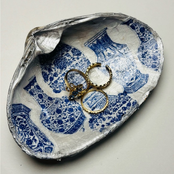 Hand Crafted | Jewelry | Handmade Shell Ring Dish With Decoupage Design ...